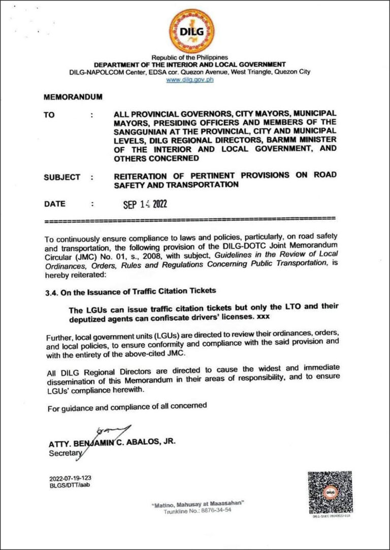 The DILG says that only the LTO can confiscate your driver’s license ...