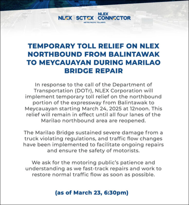 NLEX to implement toll relief on northbound portion starting noon today ...