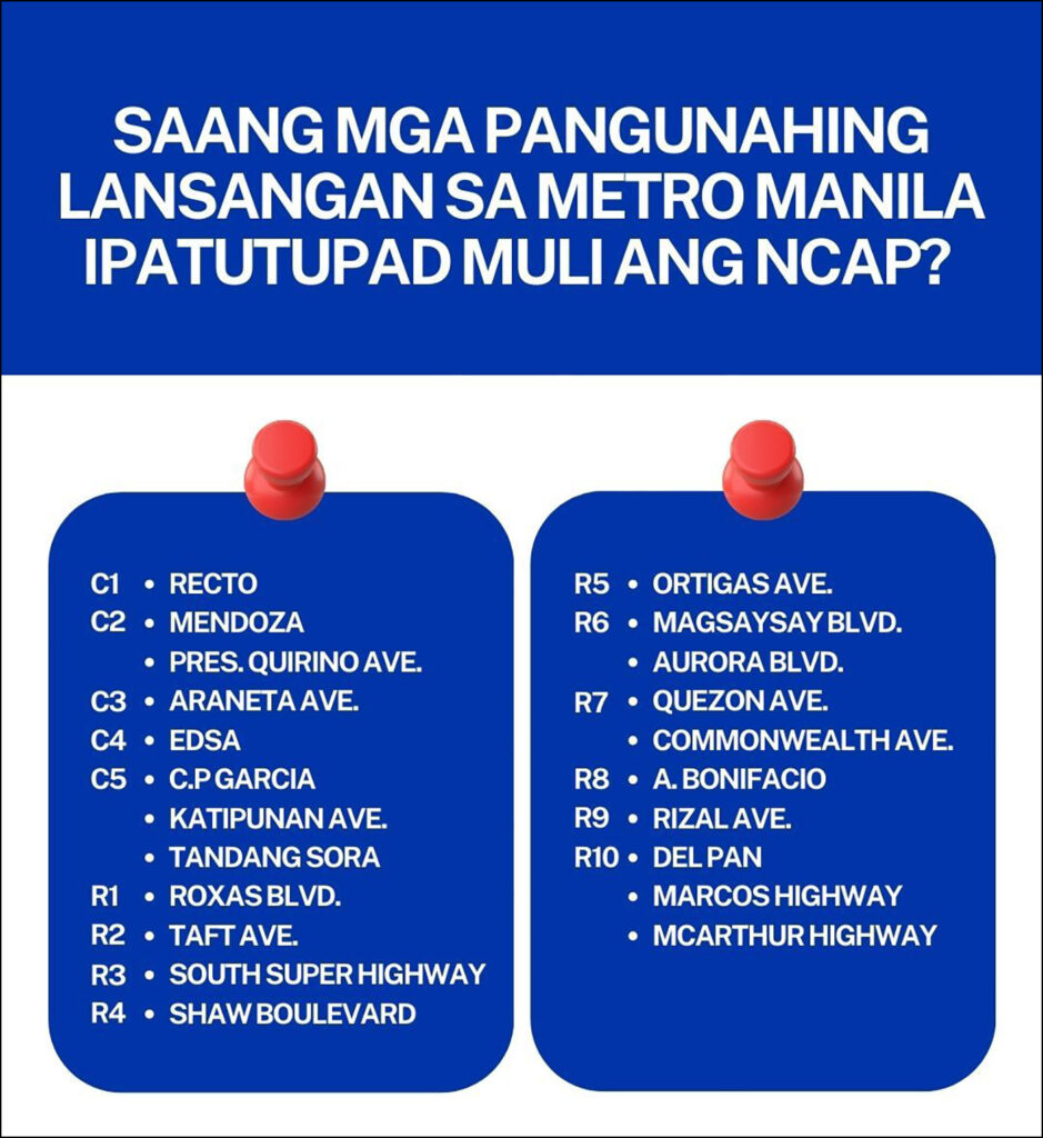 A complete list of NCAP-covered roads in Metro Manila starting on May ...