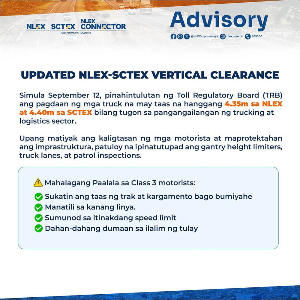 NLEX Corporation announces new vertical clearance guide for expressways ...