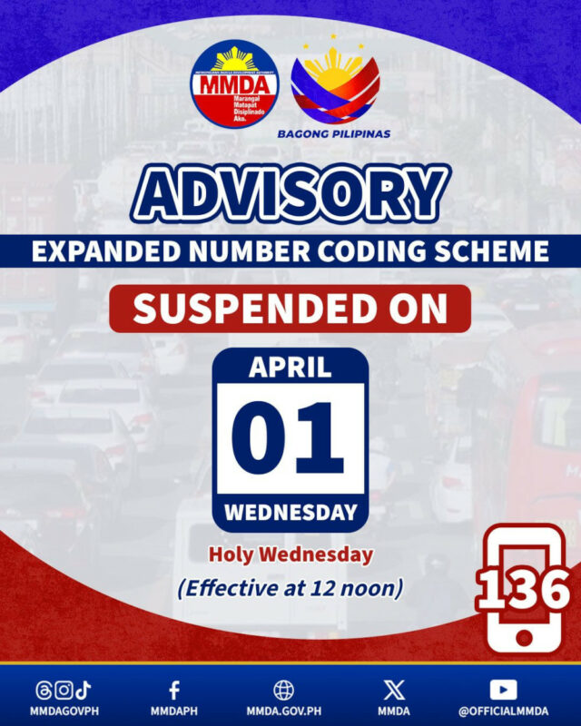 MMDA suspends number-coding scheme for Holy Week | VISOR