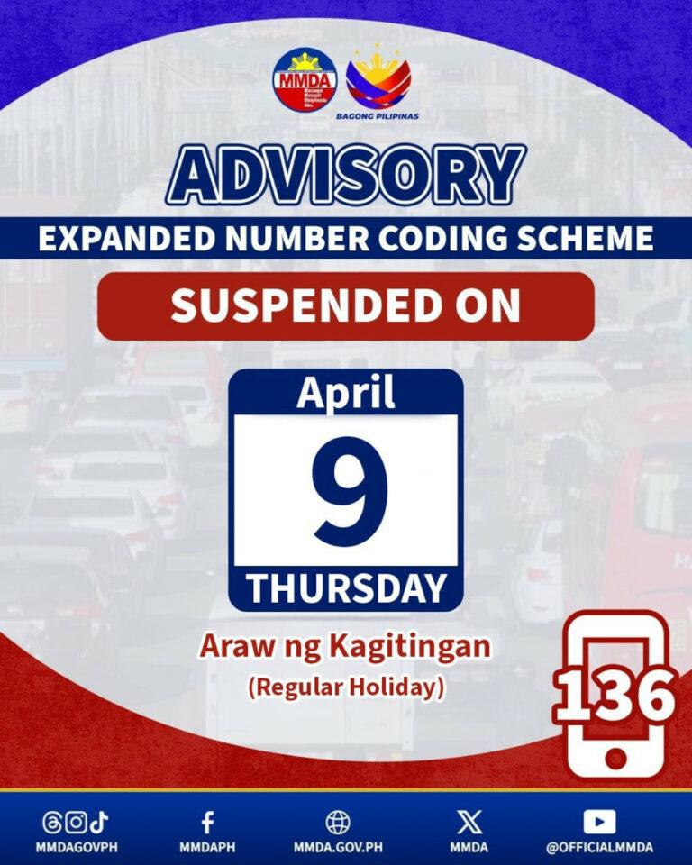 MMDA: No number-coding scheme on April 9 | VISOR